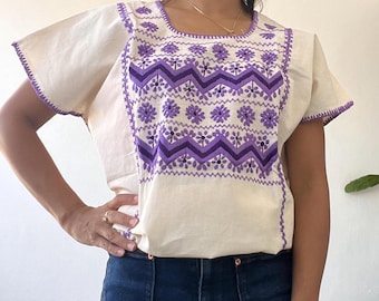 Blusa Bordada Mexicana, Camisa Bordada Oaxaca, Huipil Tacuate, Huipil Oaxaca, Huipil Bordado a ...