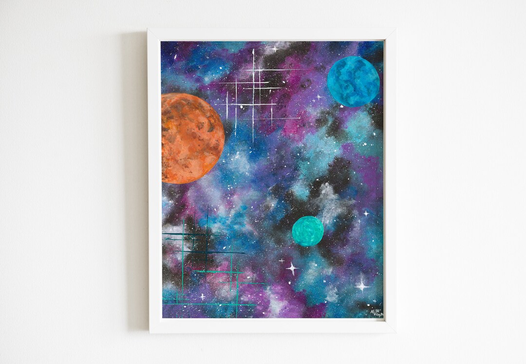 Art Print, Abstract Art, Space Art, Galaxy, Planets, Vibrant, Stars ...