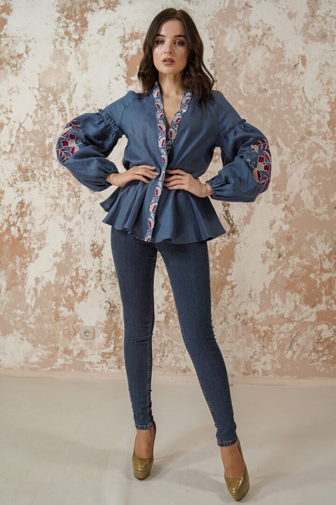 Embroidered Linen Blouse Peasant Shirt Boho Chic Ethnic Top for Women ...
