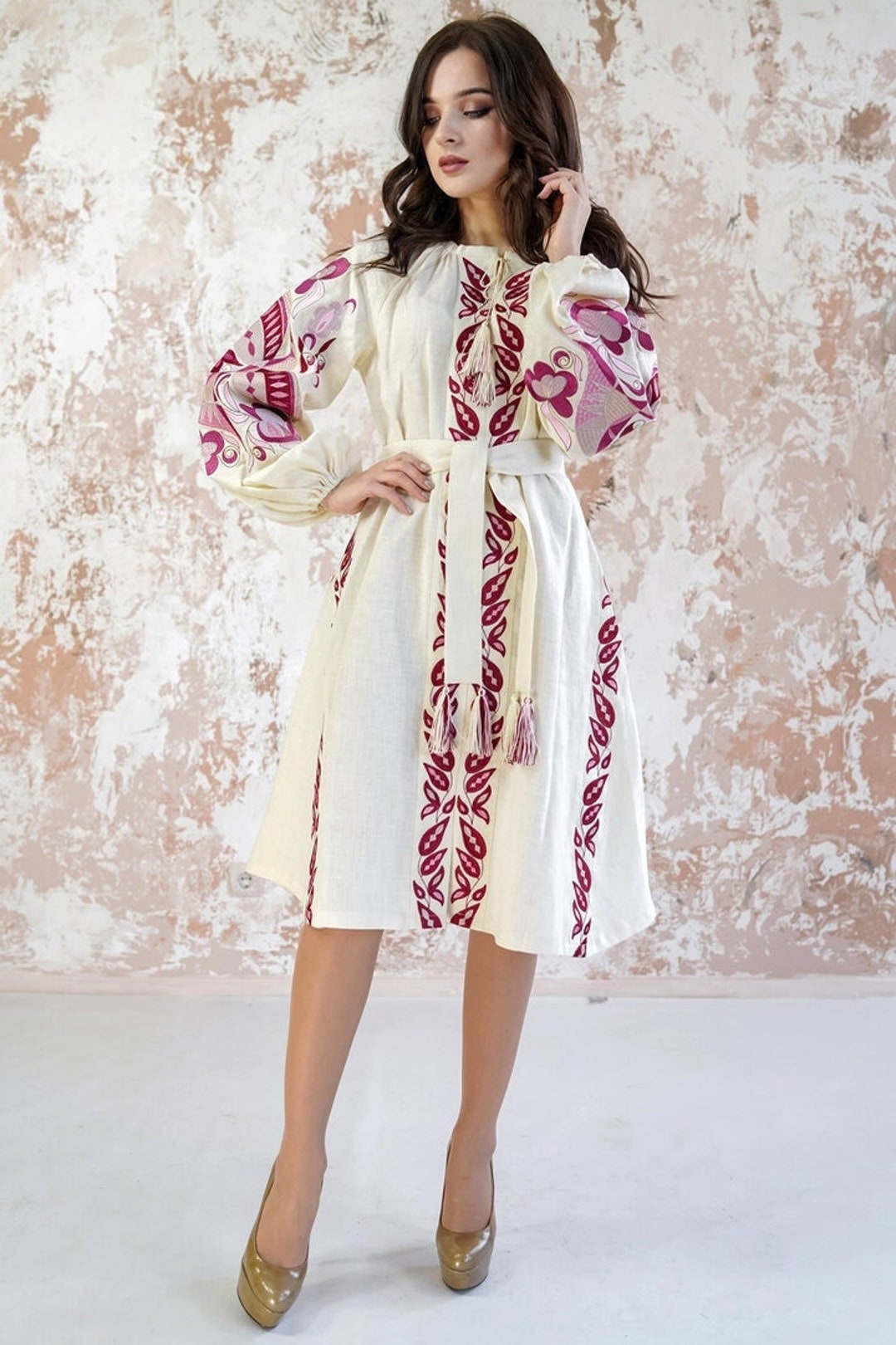 Boho Linen Ukrainian Dress Flower Dress Embroidered Dress Slavic Chic ...