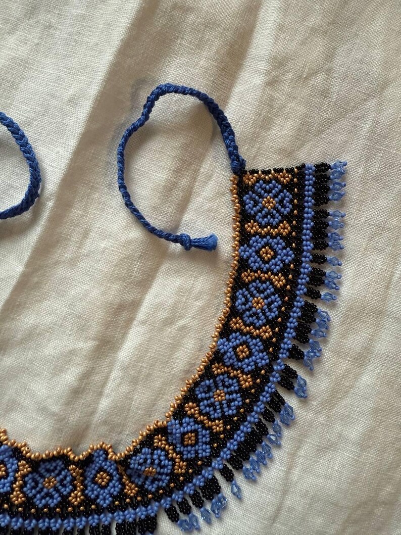 Blue Handmade Choker Ukrainian Vyshyvanka Sylyanka-collar Ukrainian ...