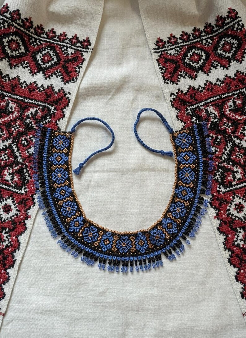 Blue Handmade Choker Ukrainian Vyshyvanka Sylyanka-collar Ukrainian ...