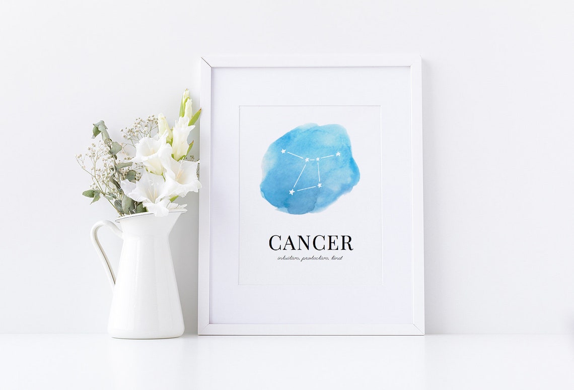 CANCER Watercolor Zodiac Sign Wall Art Print DIGITAL - Etsy