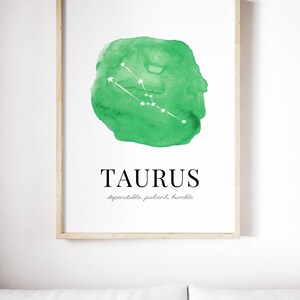 TAURUS - Watercolor Zodiac Sign Wall Art Print **DIGITAL DOWNLOAD** - Etsy