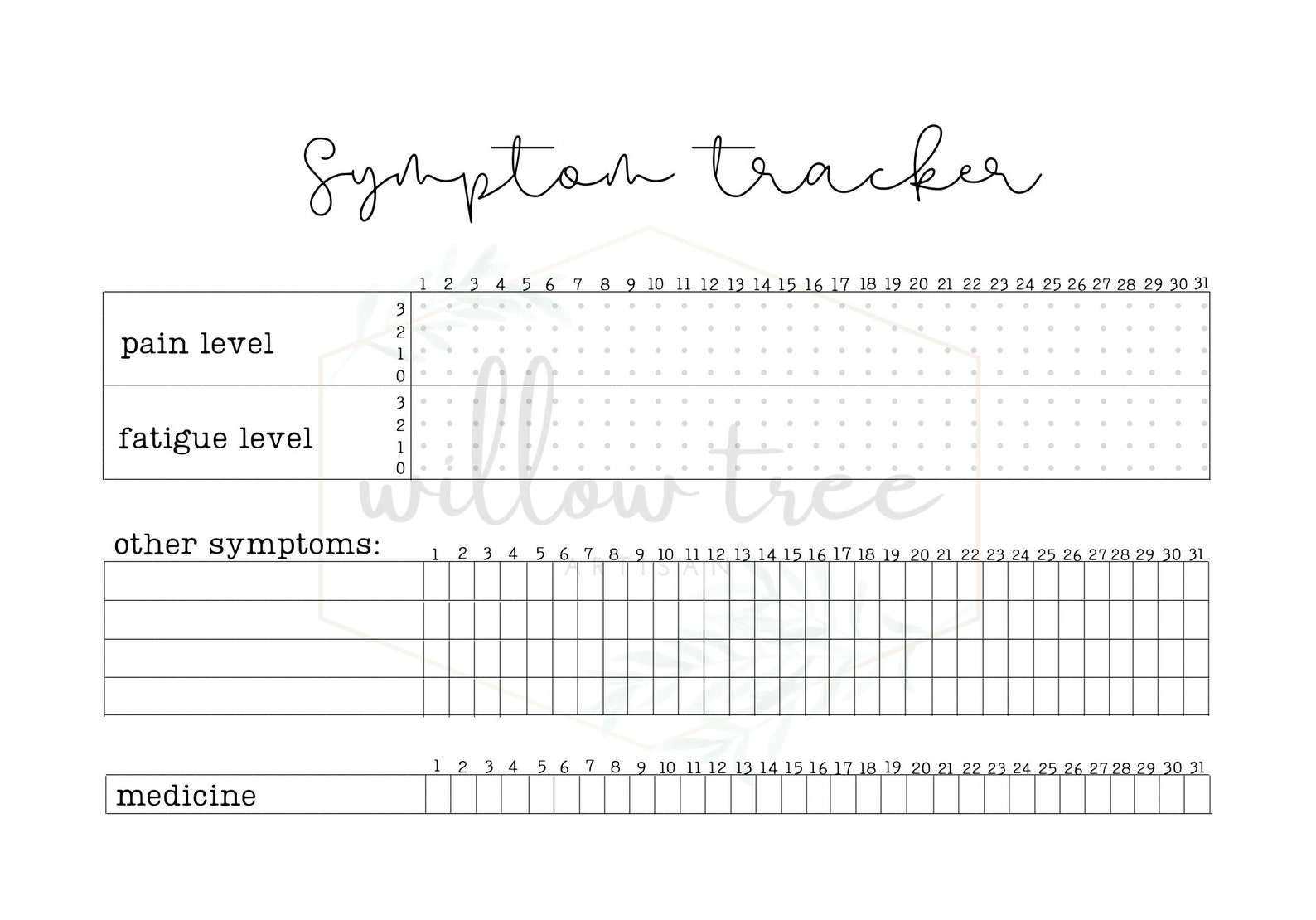 Printable Symptom Tracker | A5 Bullet Journal Insert | Chronic Illness ...
