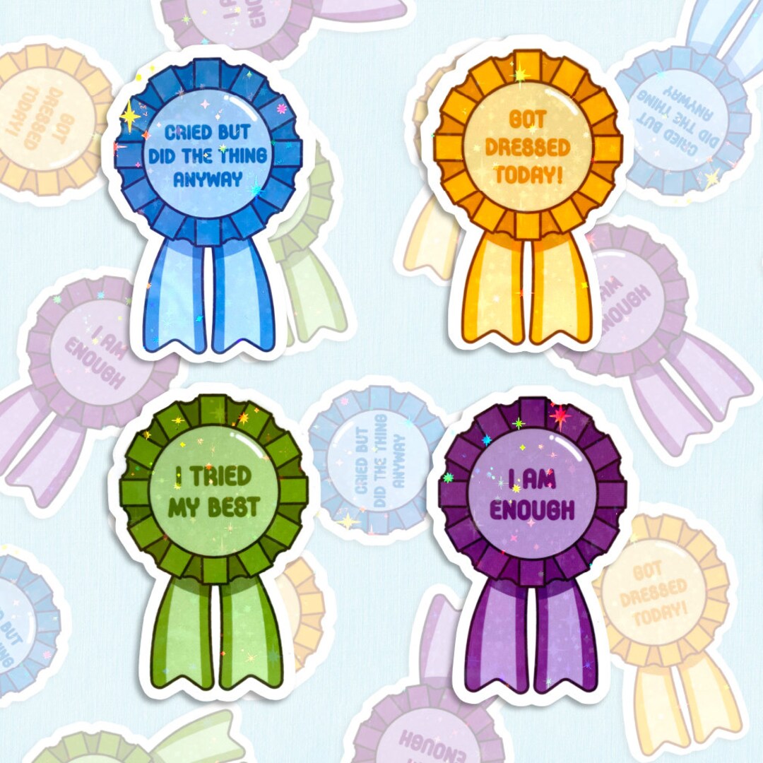 Mental Health Holographic Stickers, Funny Anxiety Stickers, Cute Ribbon ...