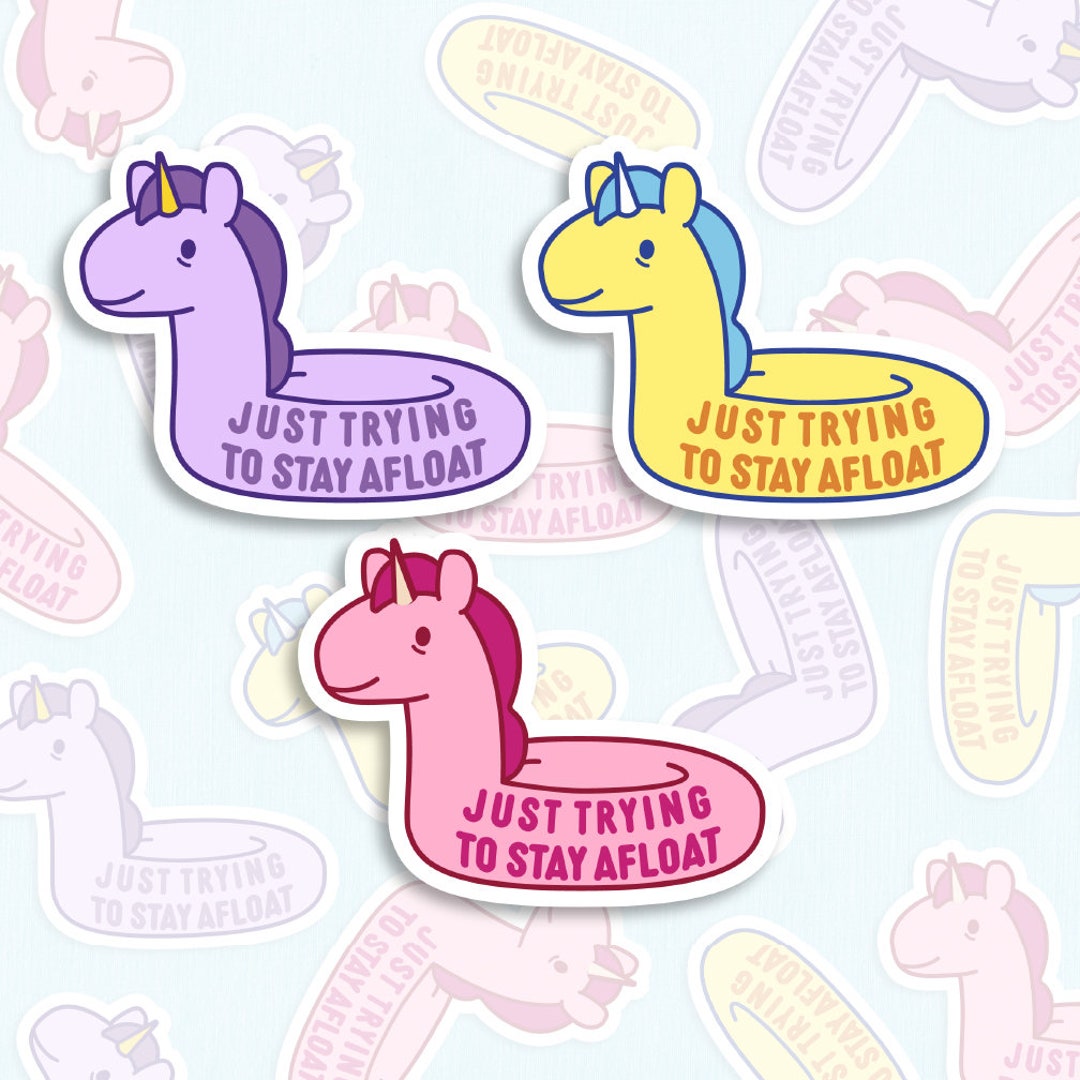 Unicorn Floaty Stickers, Cute Mental Health Decals, Sparkly Funny ...