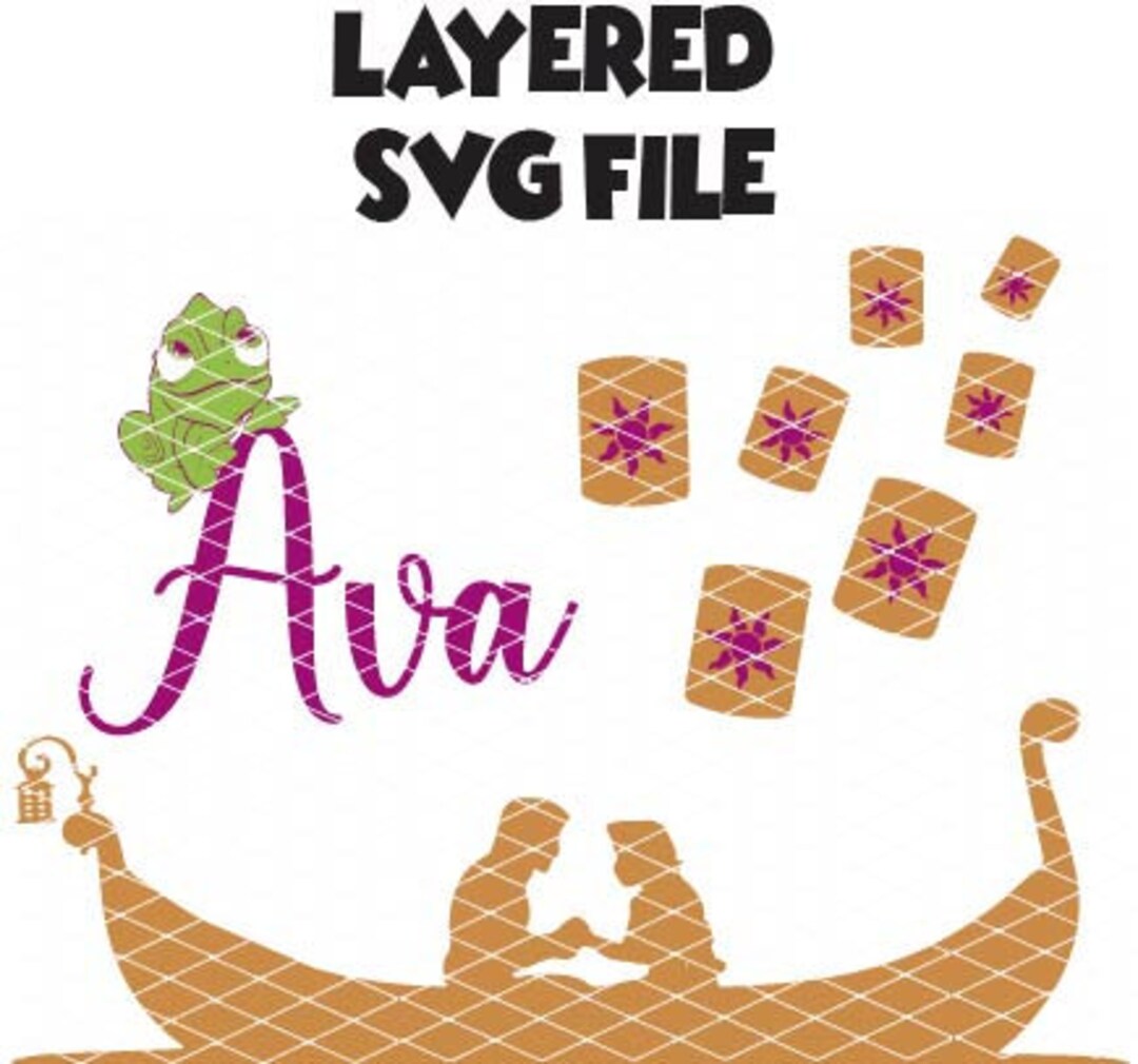 Tangled Scenery Layered SVG Cut Files. Includes Rapunzel on Boat, Lamps ...