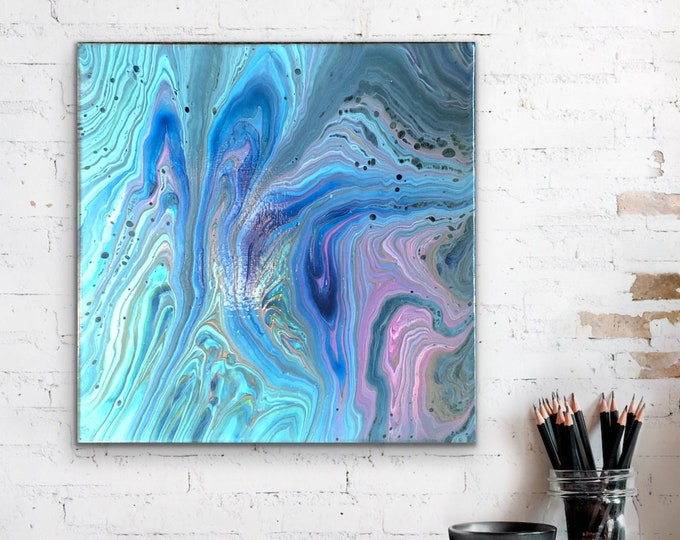 Fluid Blue Pour Painting Simple Painting Minimal Wall Art - Etsy