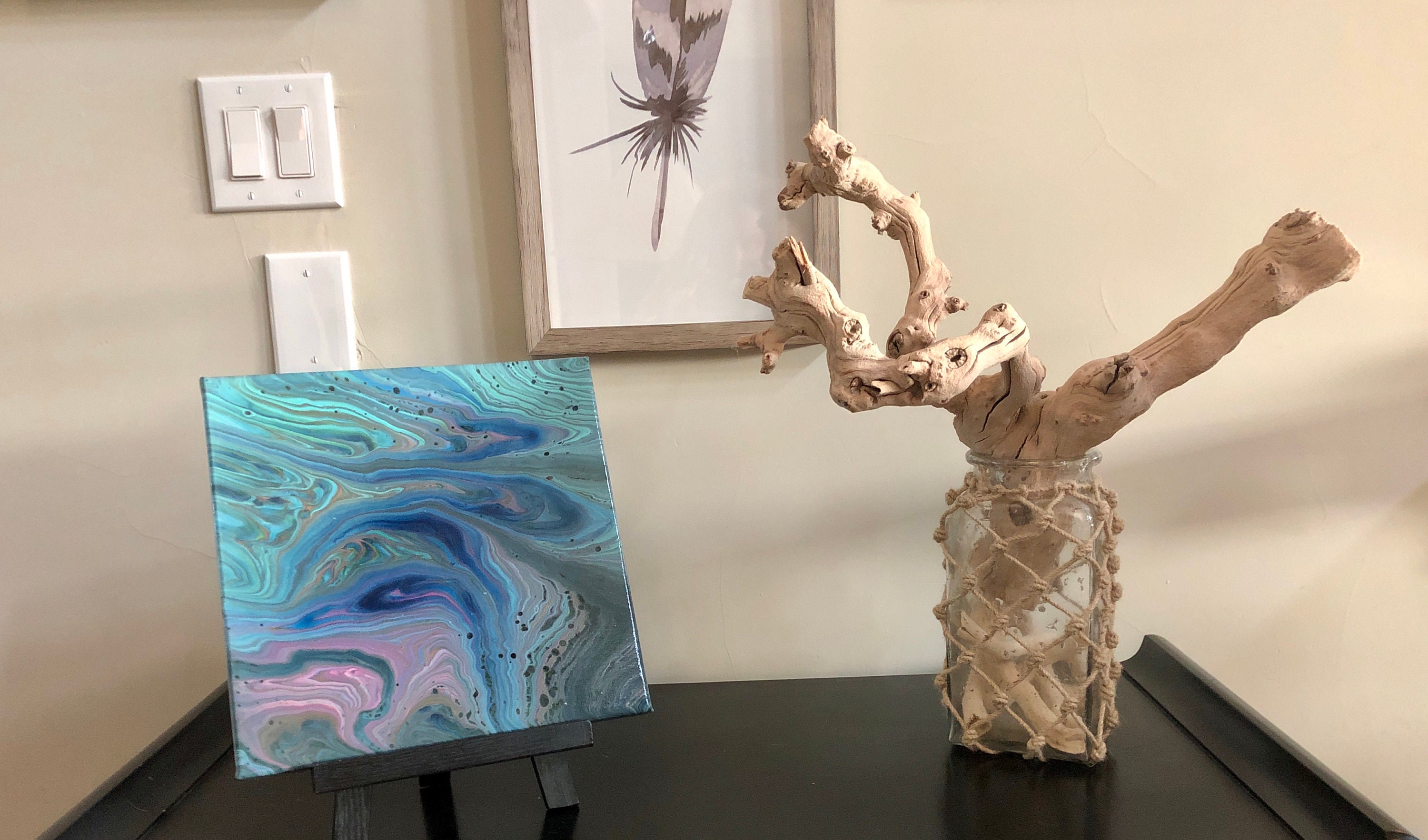 Fluid , Blue Pour Painting Simple Painting, Minimal Wall Art Set ...