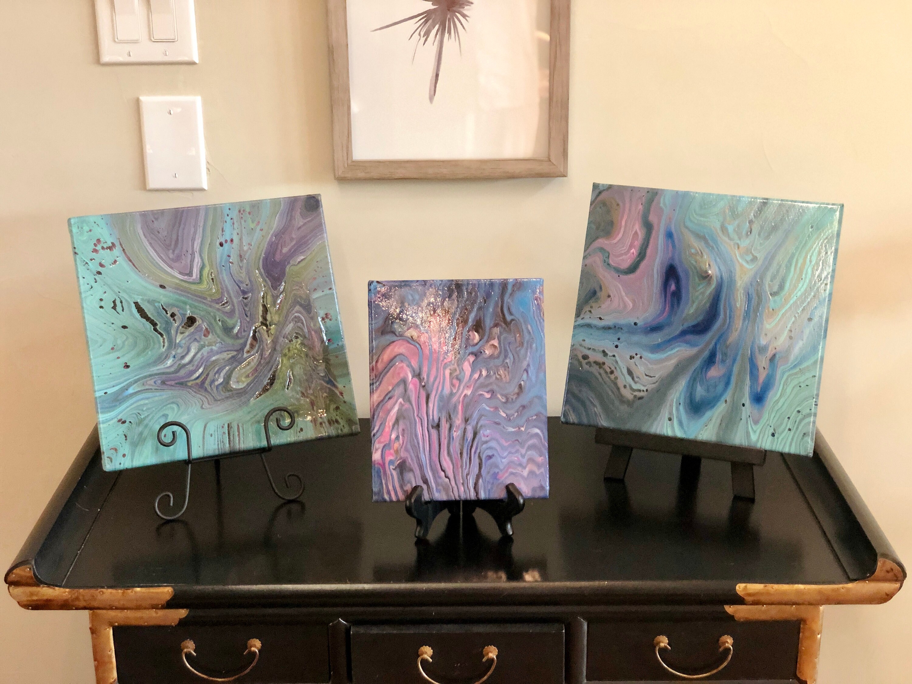 Fluid , Blue Pour Painting Simple Painting, Minimal Wall Art Set ...