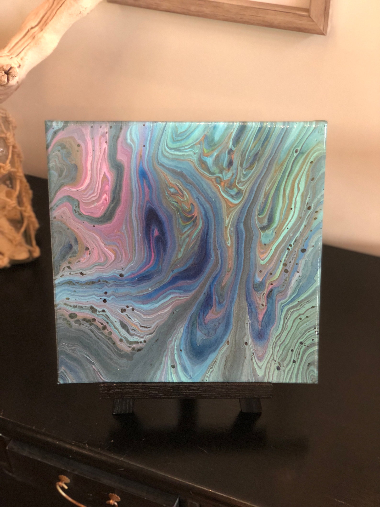 Fluid , Blue Pour Painting Simple Painting, Minimal Wall Art Set ...