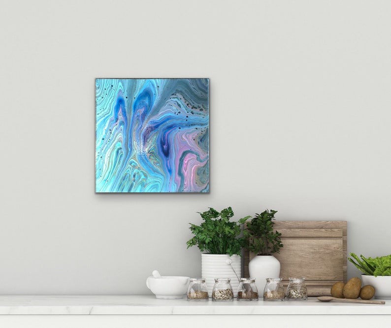 Fluid , Blue Pour Painting Simple Painting, Minimal Wall Art Set ...
