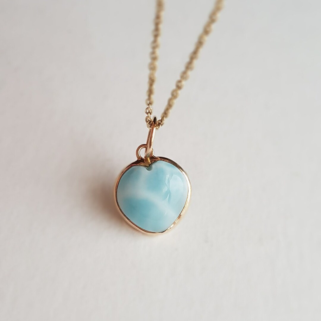 Larimar 18k Solid Gold Charm/heart Shape Larimar Dainty Charm Pendant ...