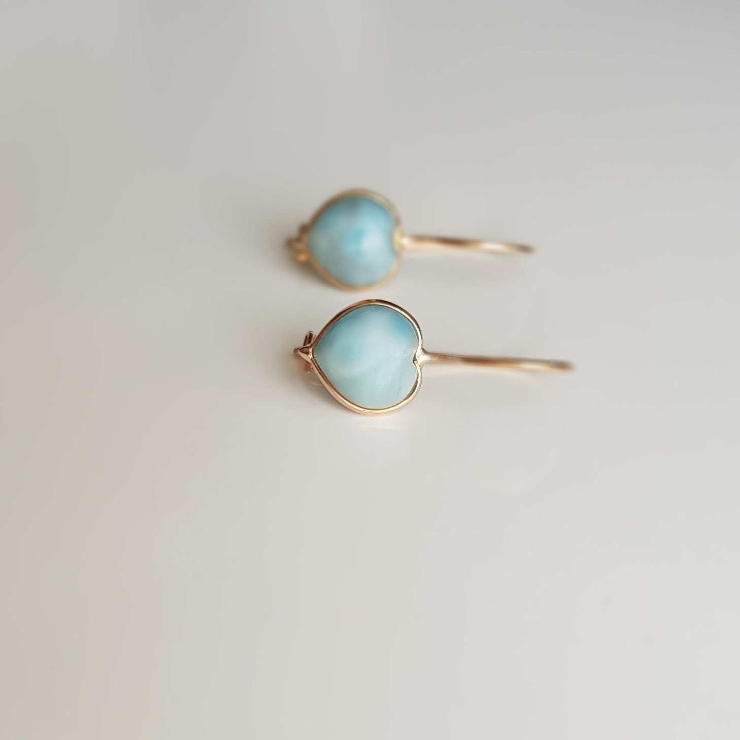 Larimar 18k Solid Gold Earring/natural Larimar Minimal Gold Dangle ...