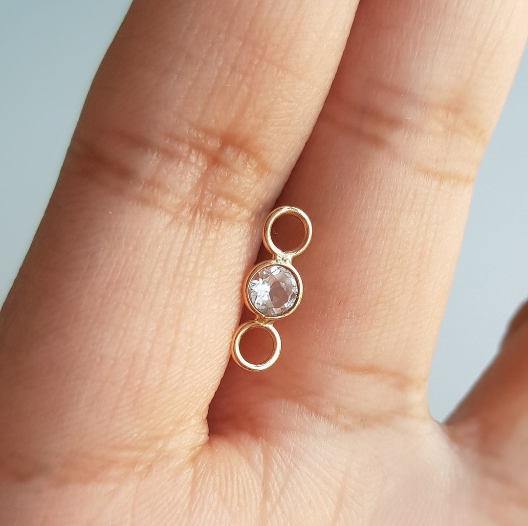 White Topaz/18k Solid Gold Connector Charm/white Topaz Connector Charm ...