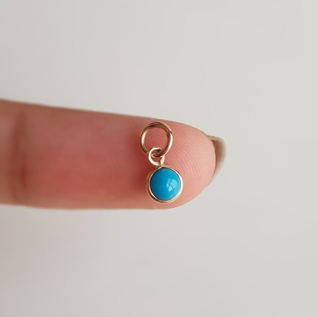 Turquoise/18k Solid Gold Charm/dainty Handmade Charm/natural Turquoise ...