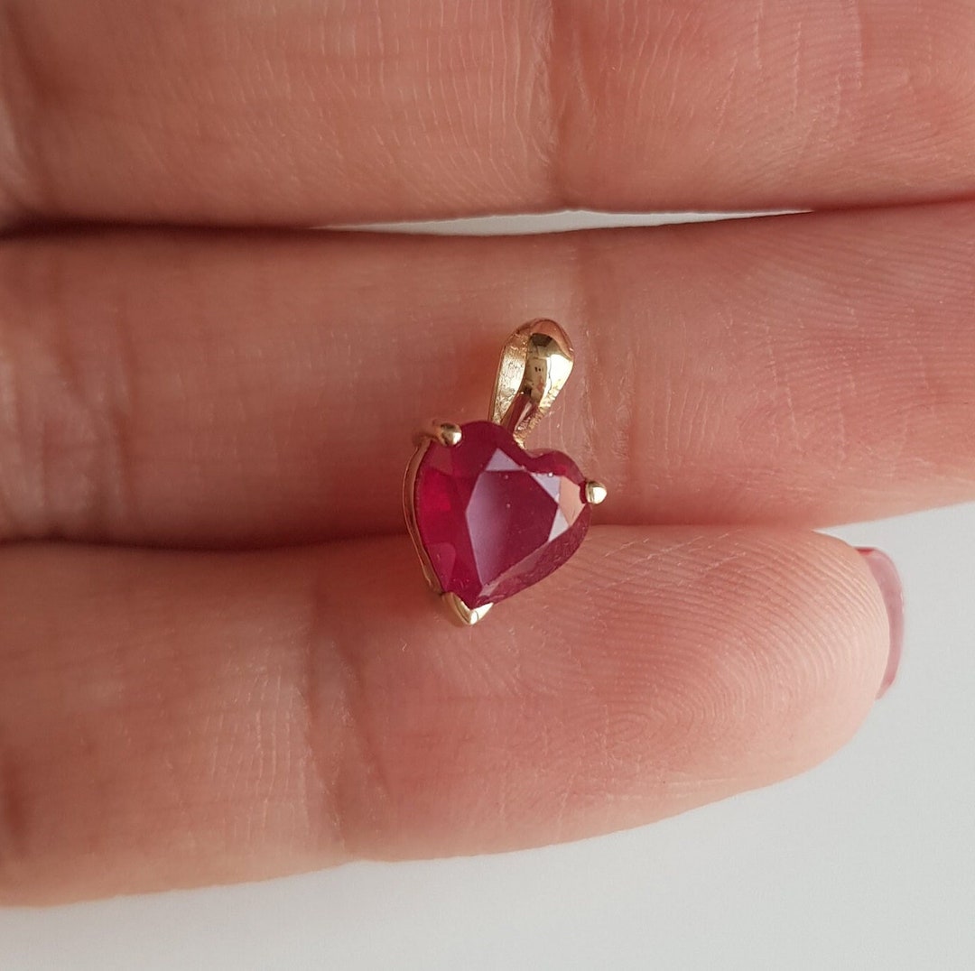 Ruby/14k Solid Gold Pendant/dainty Handmade Red Ruby/natural Heart ...
