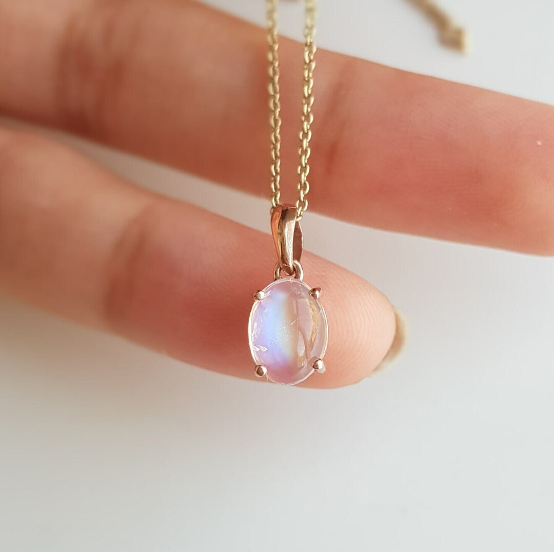 AA Rainbow Moonstone 14k Solid Rose Gold Pendant/minimal Rainbow ...