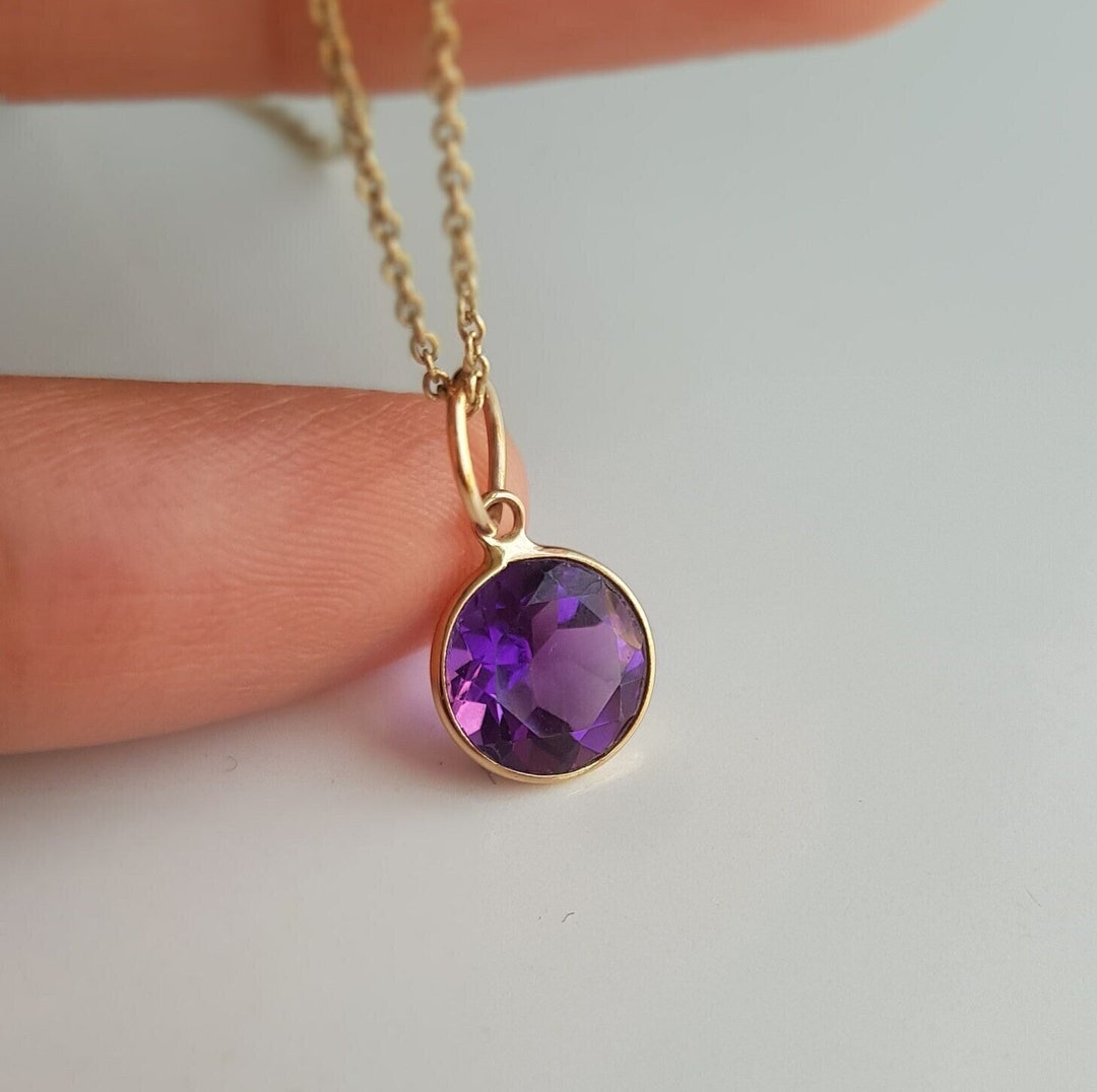 18k Solid Gold/amethyst Charm/dainty Handmade Amethyst Charm/natural ...