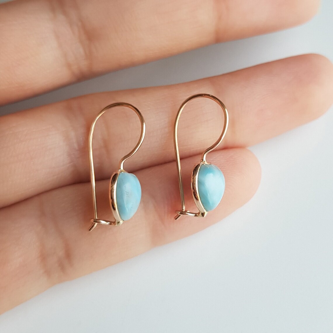 Larimar 18k Solid Gold Earring/natural Larimar Minimal Gold Dangle ...