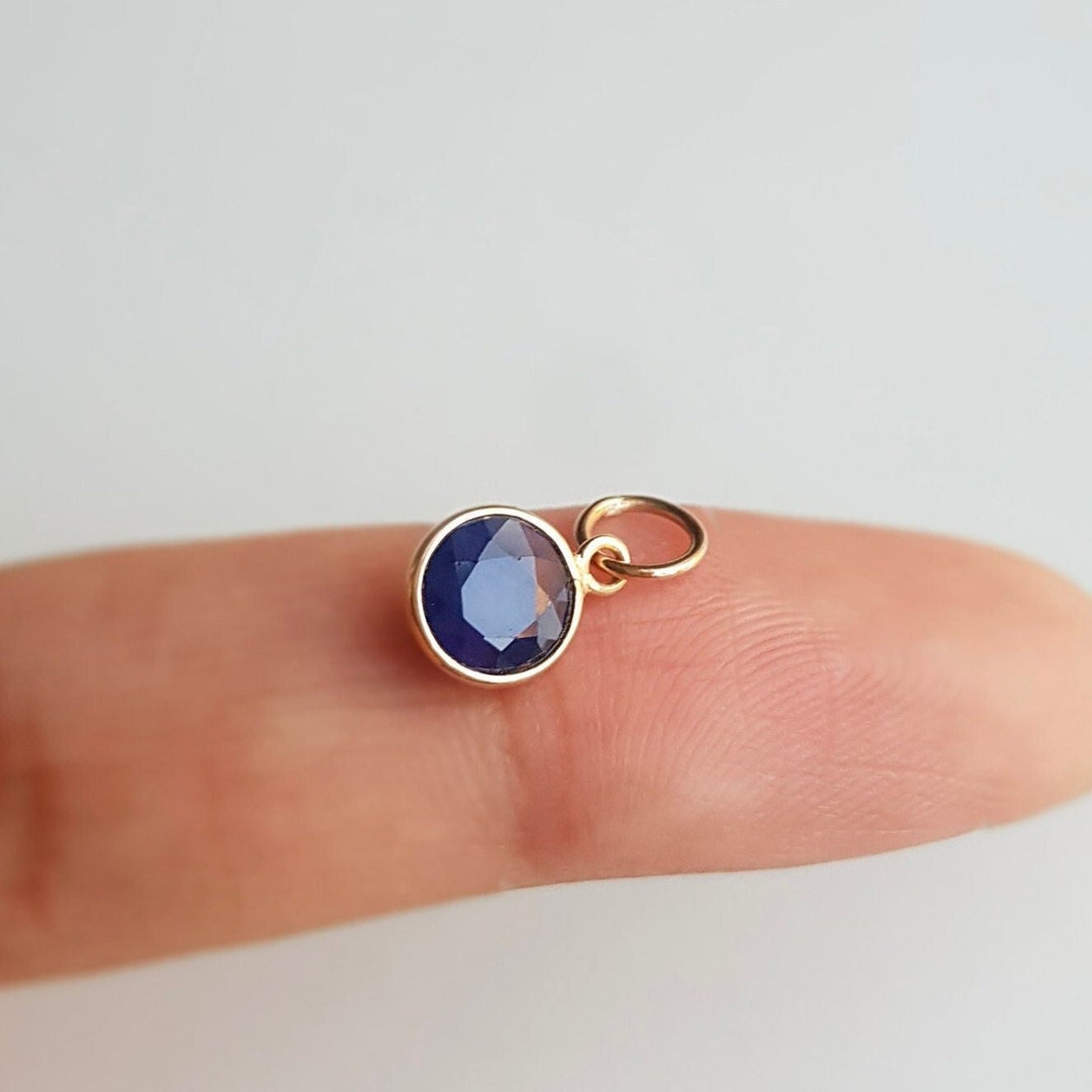 Blue Sapphire/18k Solid Gold Charm/dainty Handmade Charm Pendant ...