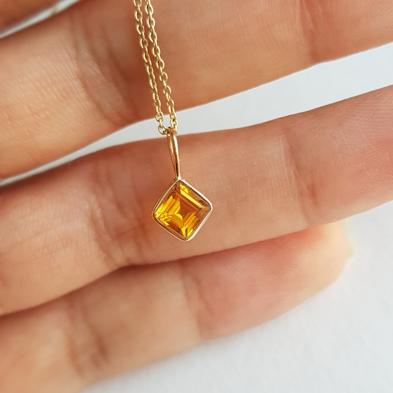 Citrine/18k Gold Charm Pendant/square Citrine Charm/minimal Handmade ...