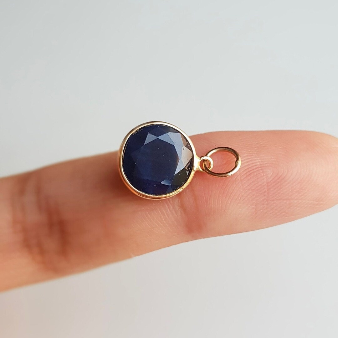 Blue Sapphire/18k Solid Gold Charm/dainty Handmade Charm Pendant ...