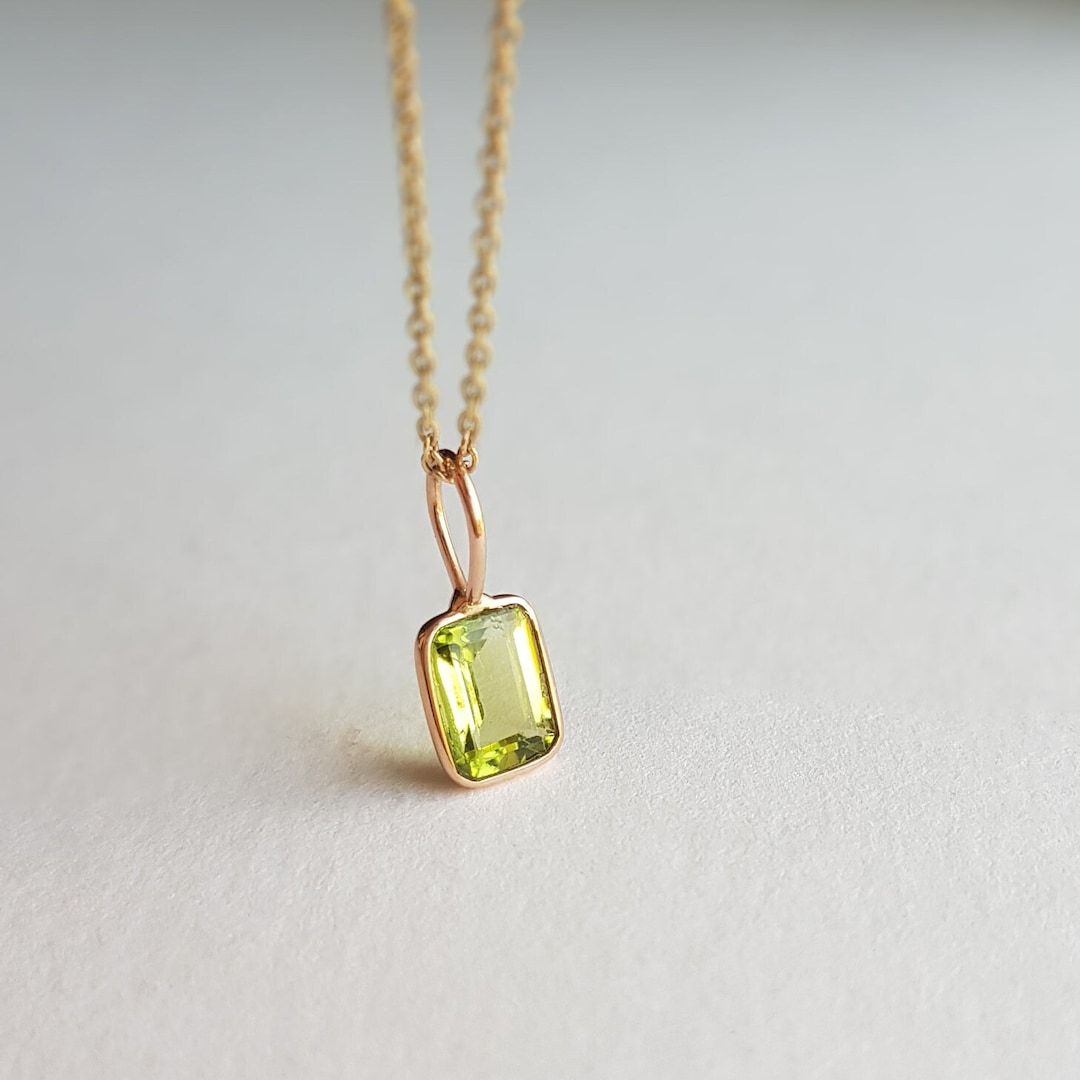 Peridot/18k Rose Gold Charm Pendant/emerald Cut Peridot Charm/minimal ...