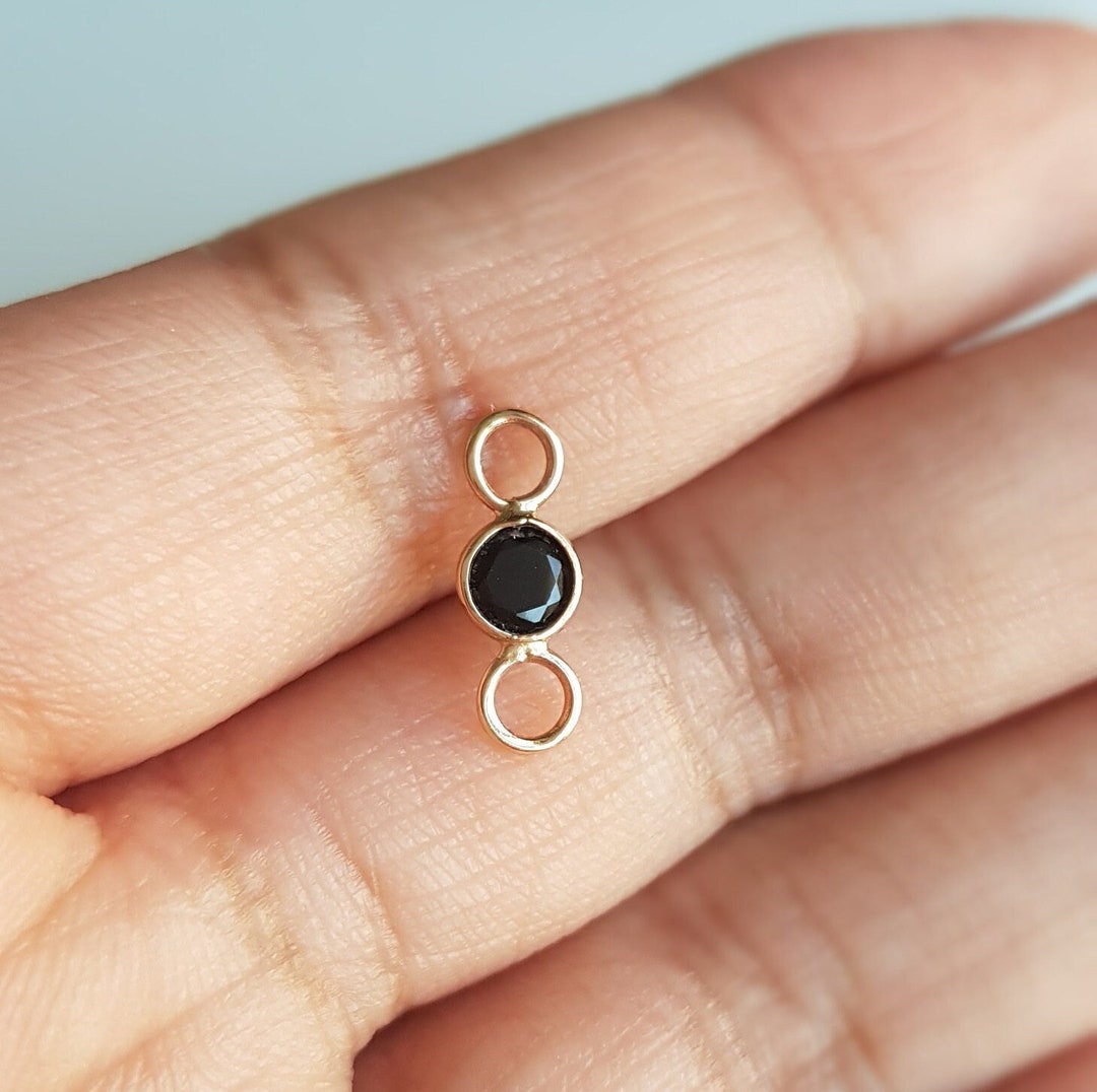 Black Spinel/18k Solid Gold Connector Charm/natural Black Spinel ...