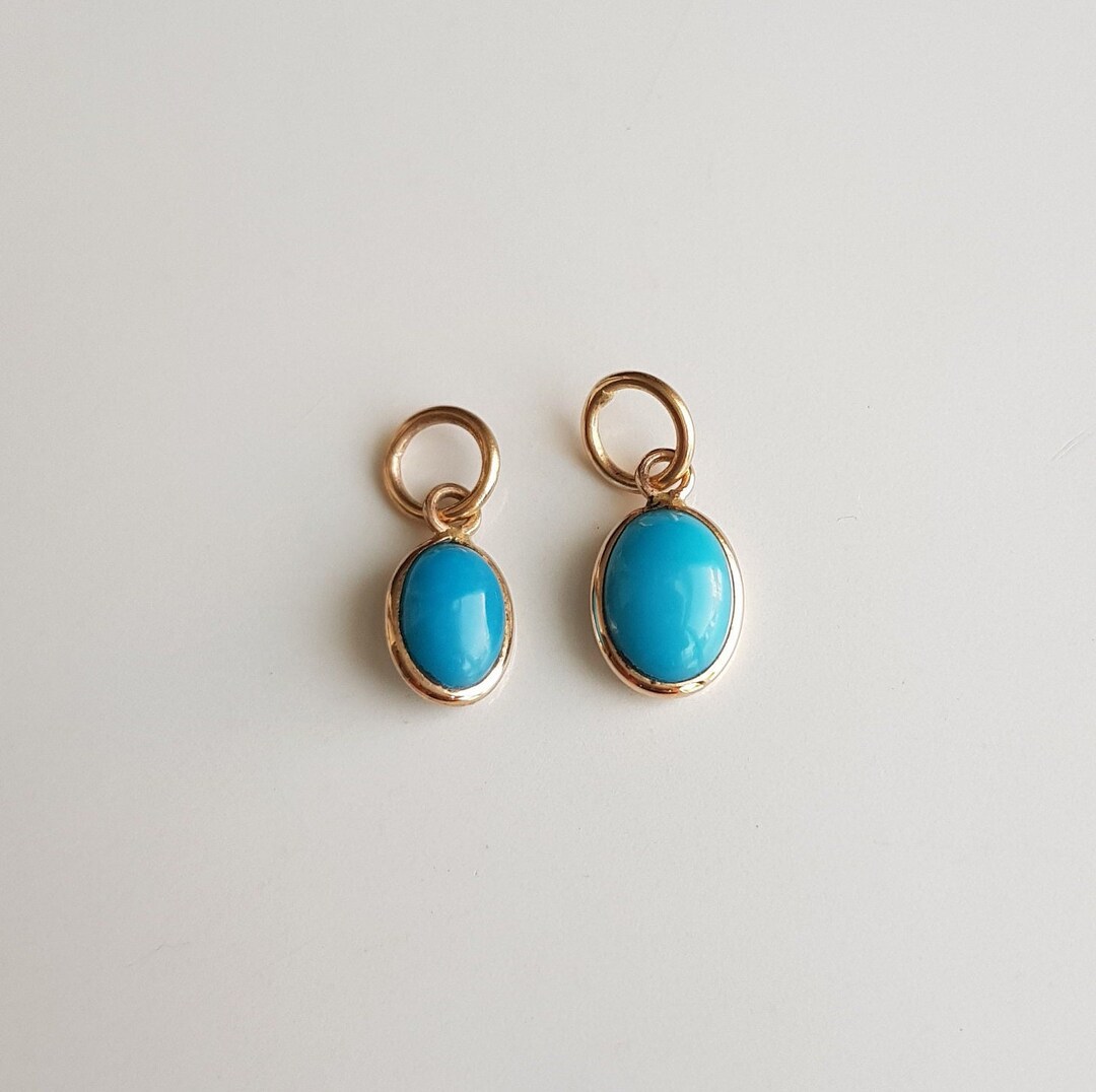 18k Solid Gold/turquoise Charm/dainty Handmade Charm/natural Turquoise ...
