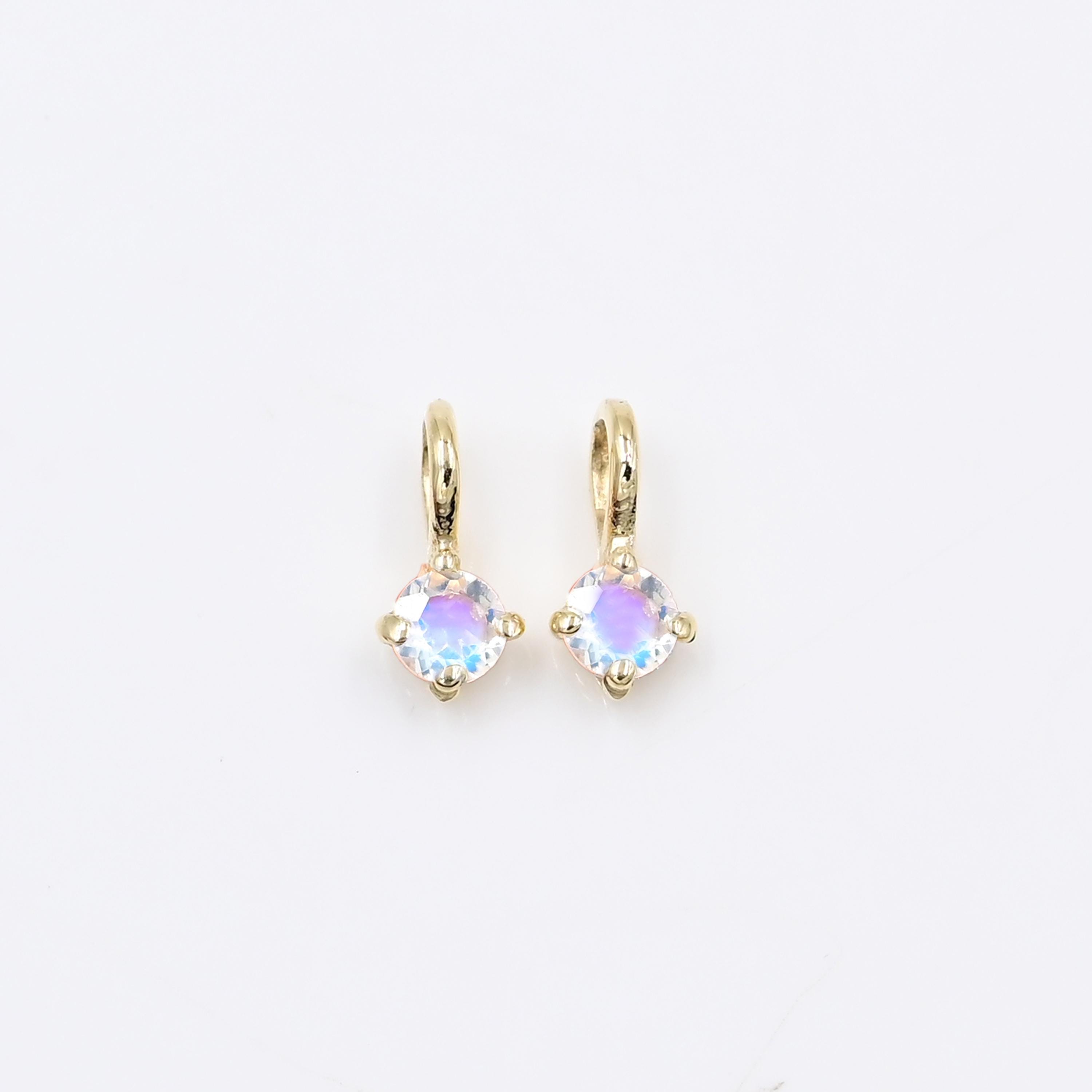 14k Solid Gold Blue Fire Rainbow Moonstone Charm, 2.5 Mm Round ...