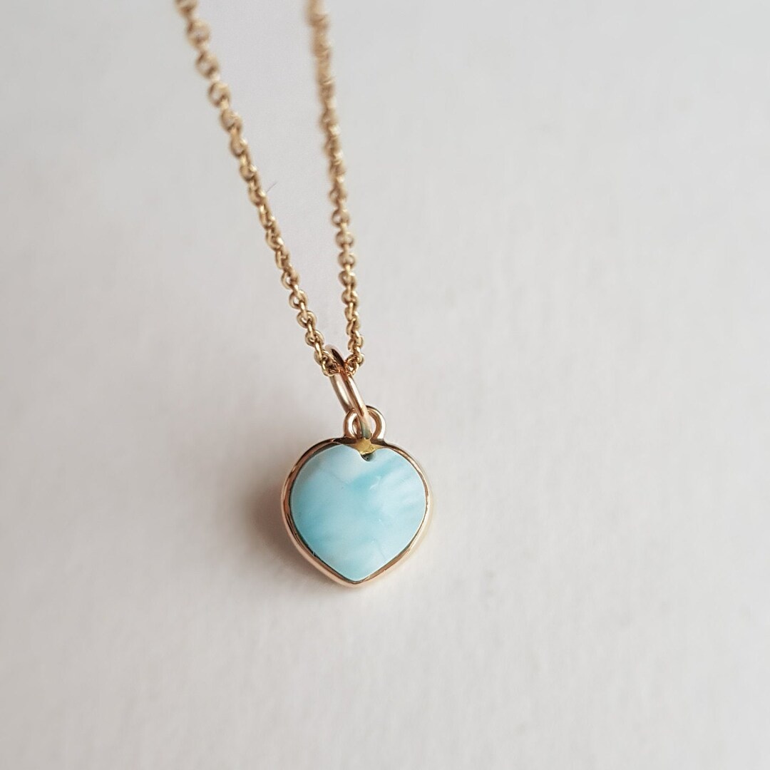 Larimar 18k Solid Gold Charm/heart Shape Larimar Dainty Charm Pendant ...
