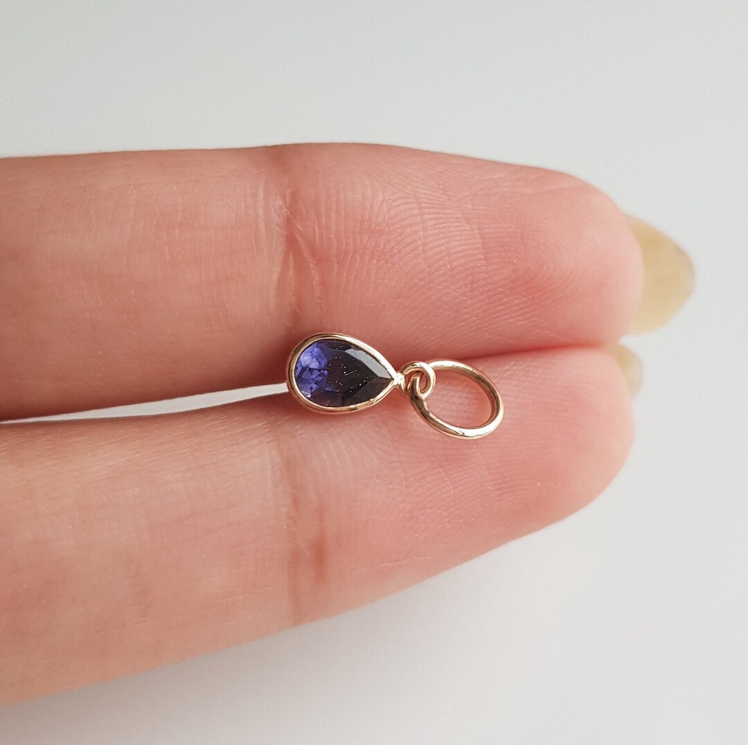 Iolite/18k Gold Charm/pear Shape Iolite Pendant/gold Charm for Bracelet ...