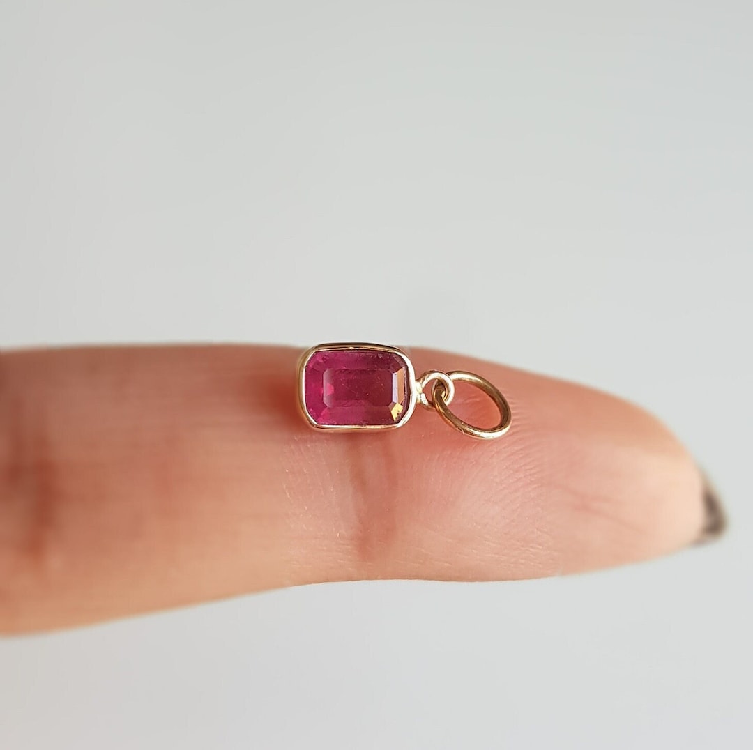 Ruby/18k Gold Charm Pendant/emerald Cut Ruby Charm/minimal Handmade ...