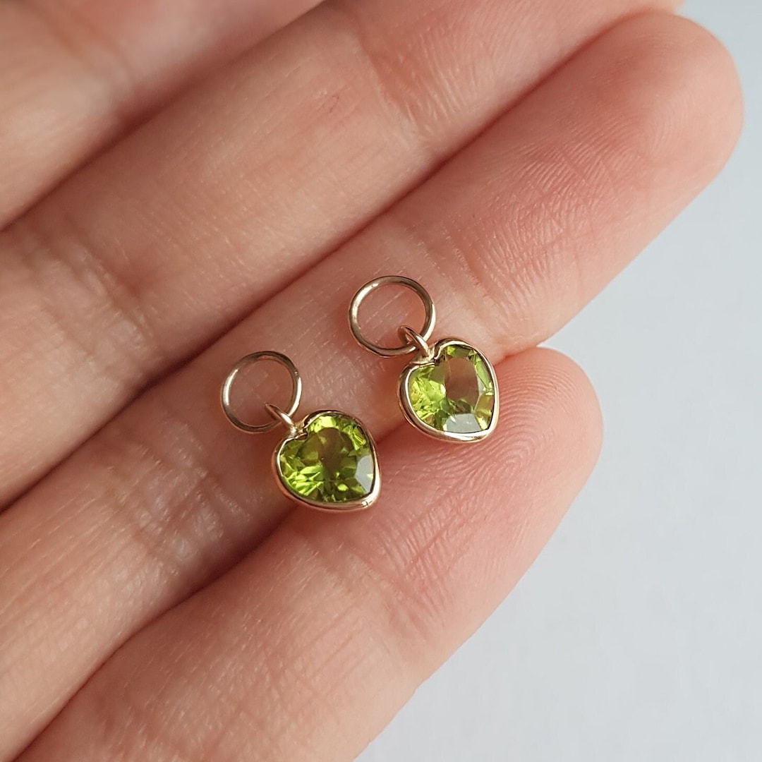 18k Solid Gold Pair Peridot Huggie Hoop Earring Charm/casual Wear ...
