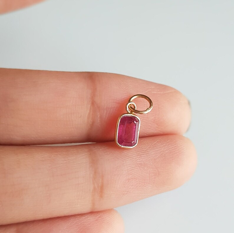Ruby/18k Gold Charm Pendant/emerald Cut Ruby Charm/minimal Handmade ...
