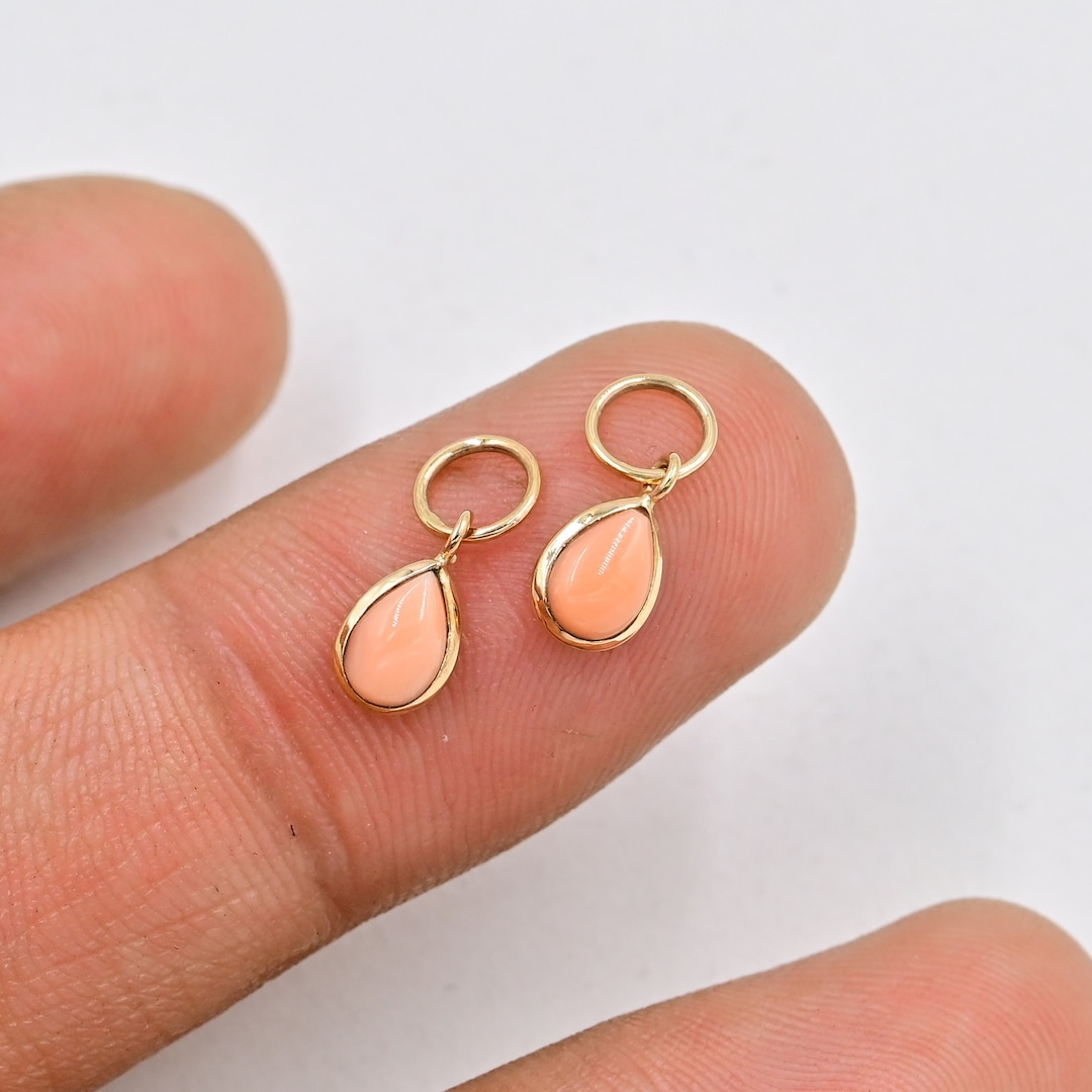 Pair Natural Japanese Pink Coral Charms/18k Solid Gold Earrings/coral ...