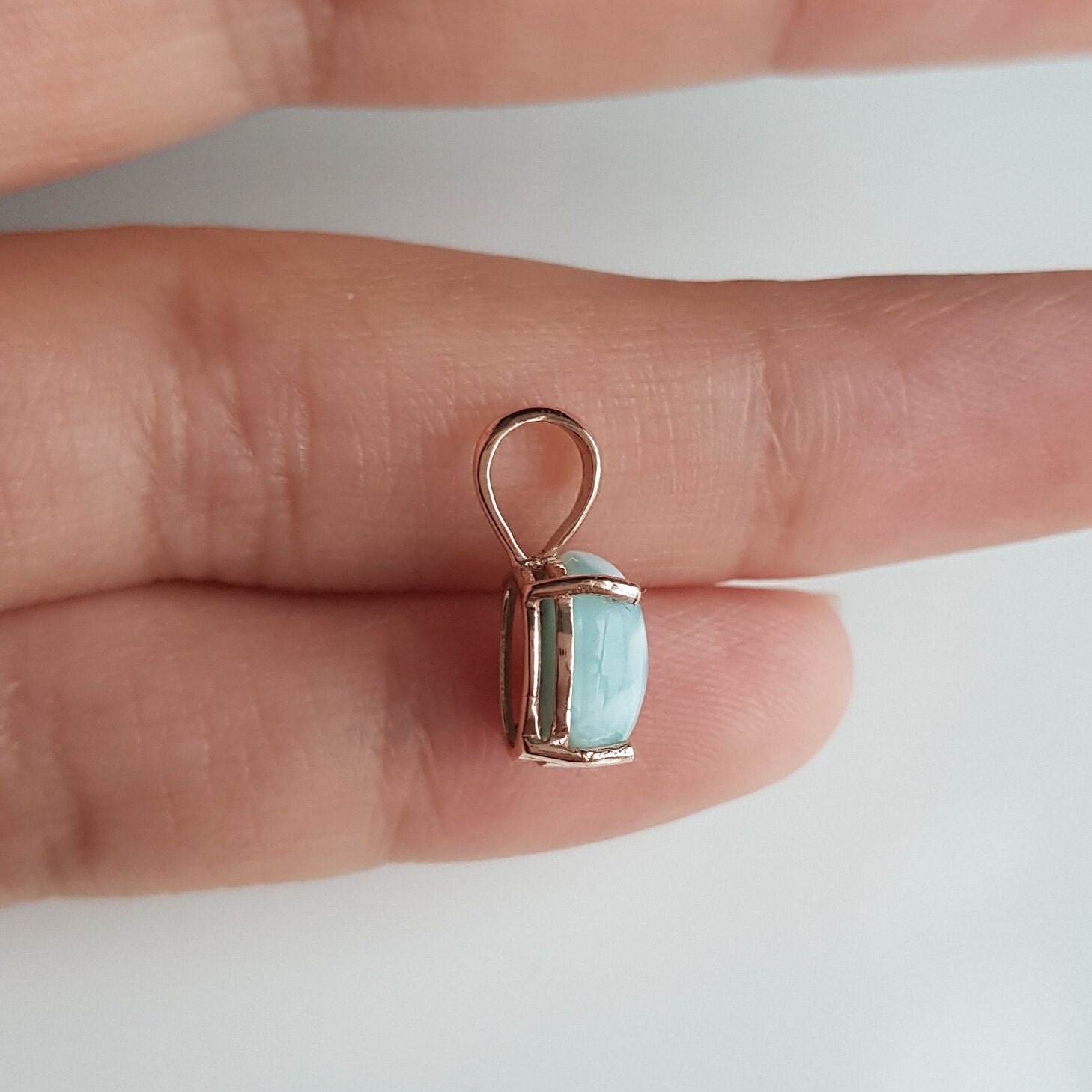 Larimar/14k Solid Gold Pendant/dainty Handmade Pendant/natural Oval ...