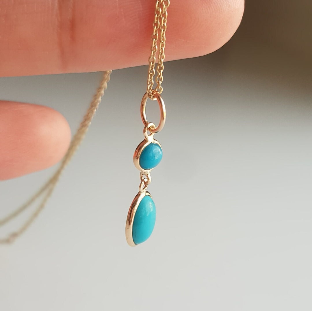 Turquoise 18k Solid Gold Charm/dainty Pendant/daily Wear Turquoise ...