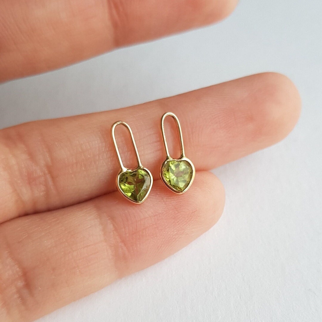 Pair 18k Solid Gold Peridot Hoop Earrings Charm/casual Wear Handmade ...