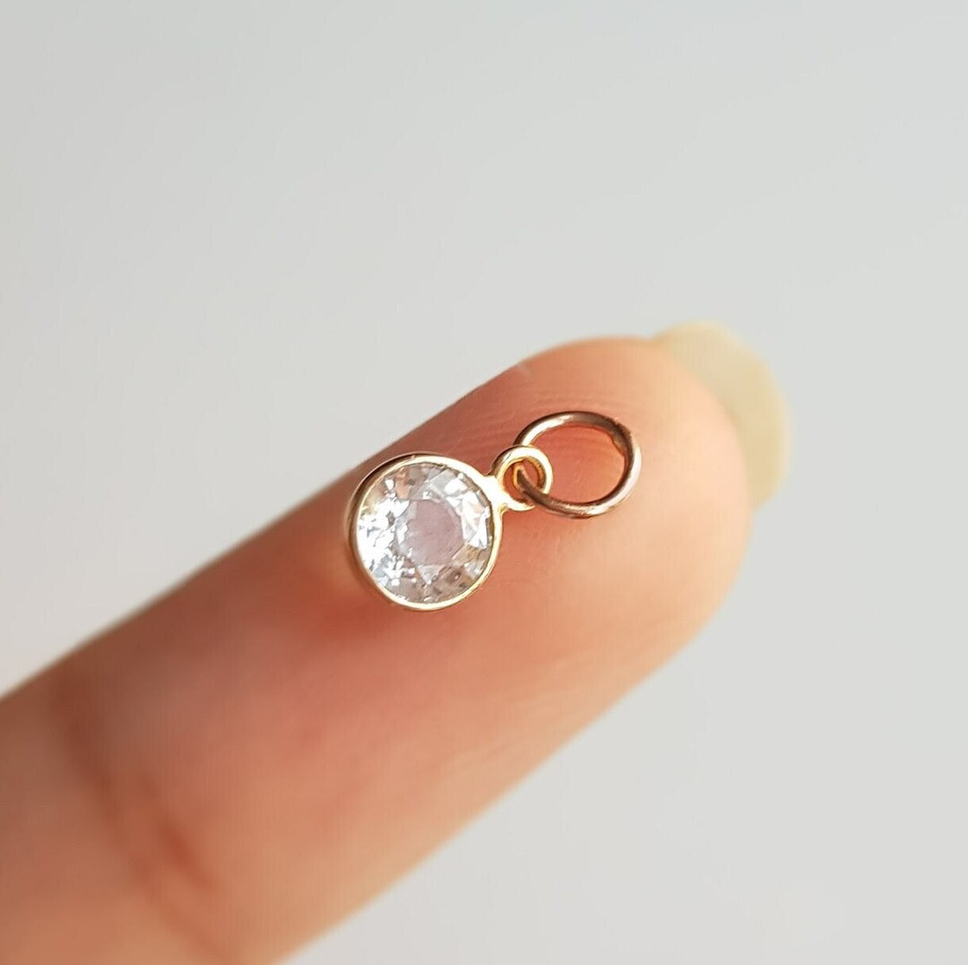 Ceylon White Sapphire 18k Solid Gold Charm/round Shaped Sapphire ...