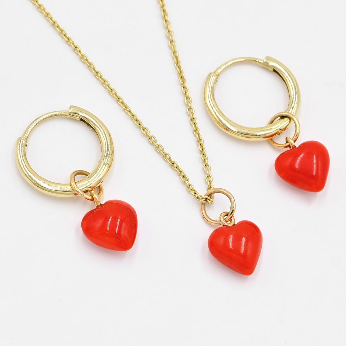 18k Solid Gold Coral Jewelry Set/natural Red Coral Earring Pendant ...
