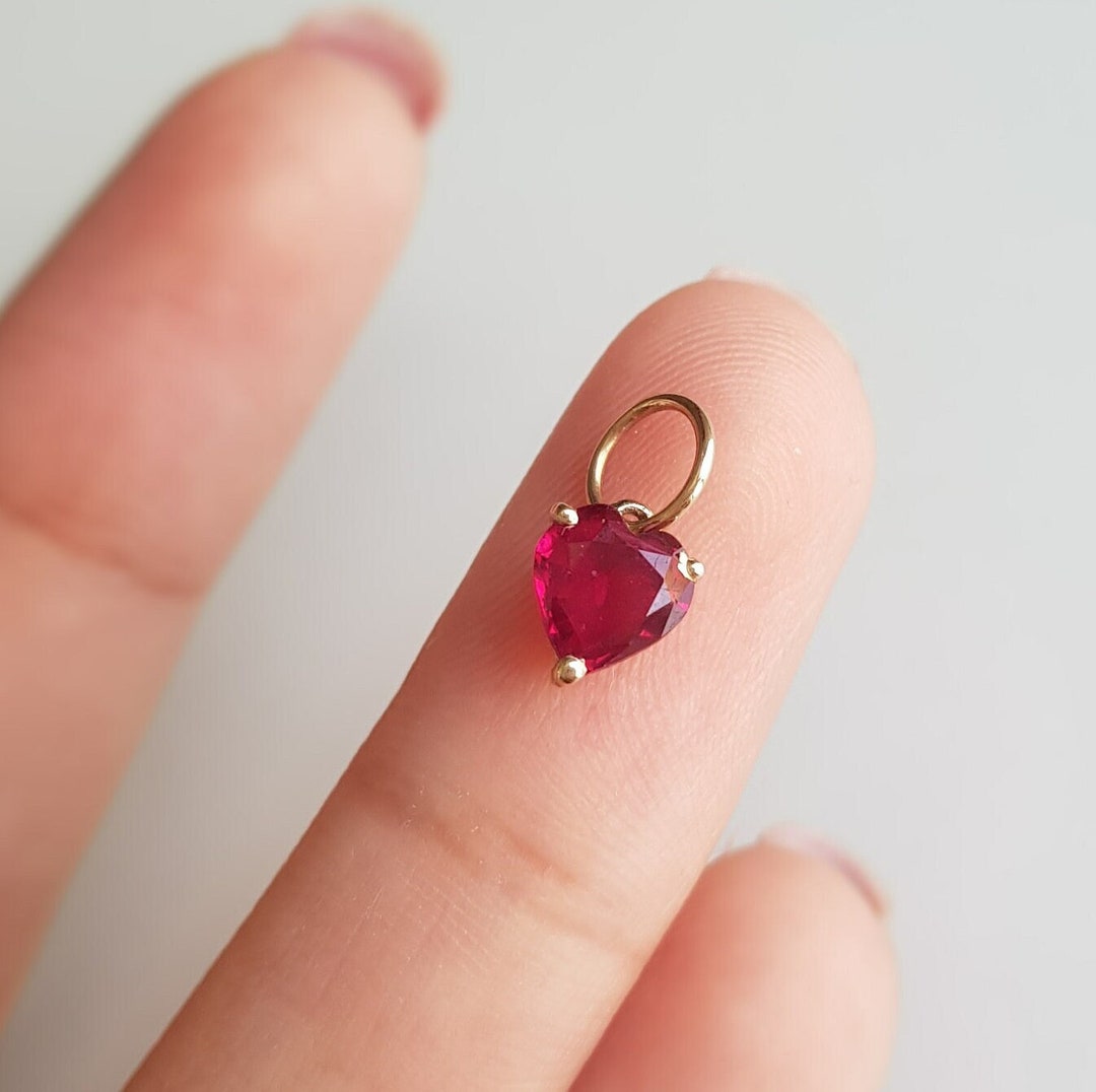 14k Solid Gold/ruby Charm Pendant/heart Shape Ruby Charm/minimal ...