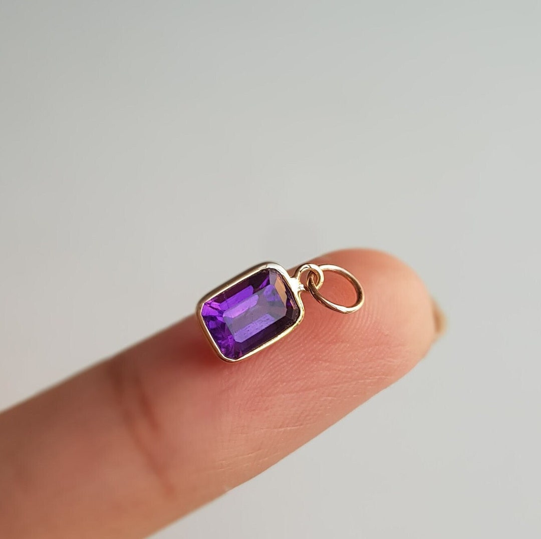 Brazilian Amethyst 18k Gold Charm/emerald Cut Amethyst Charm/minimal ...