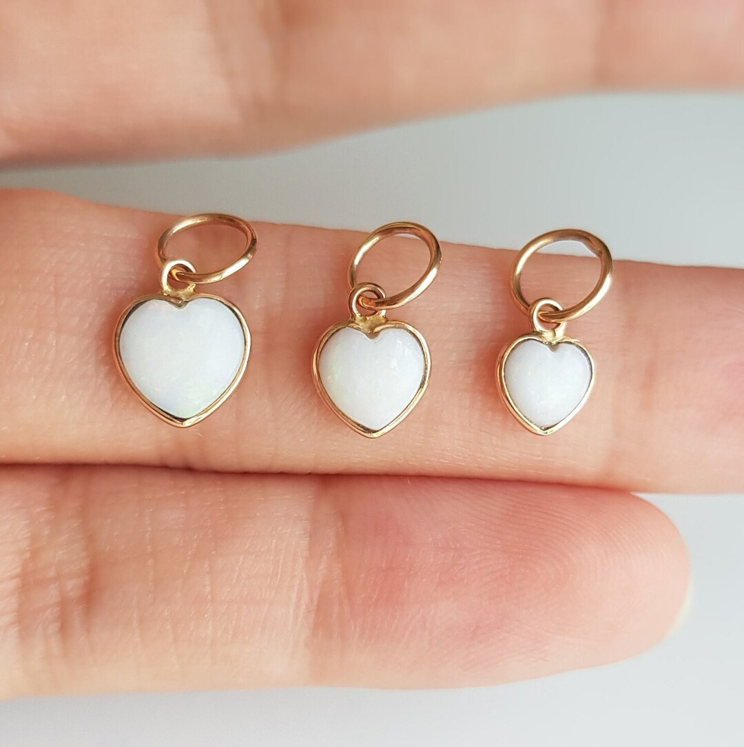 Natural Australian Opal 18k Solid Gold Charm/dainty Handmade Heart ...
