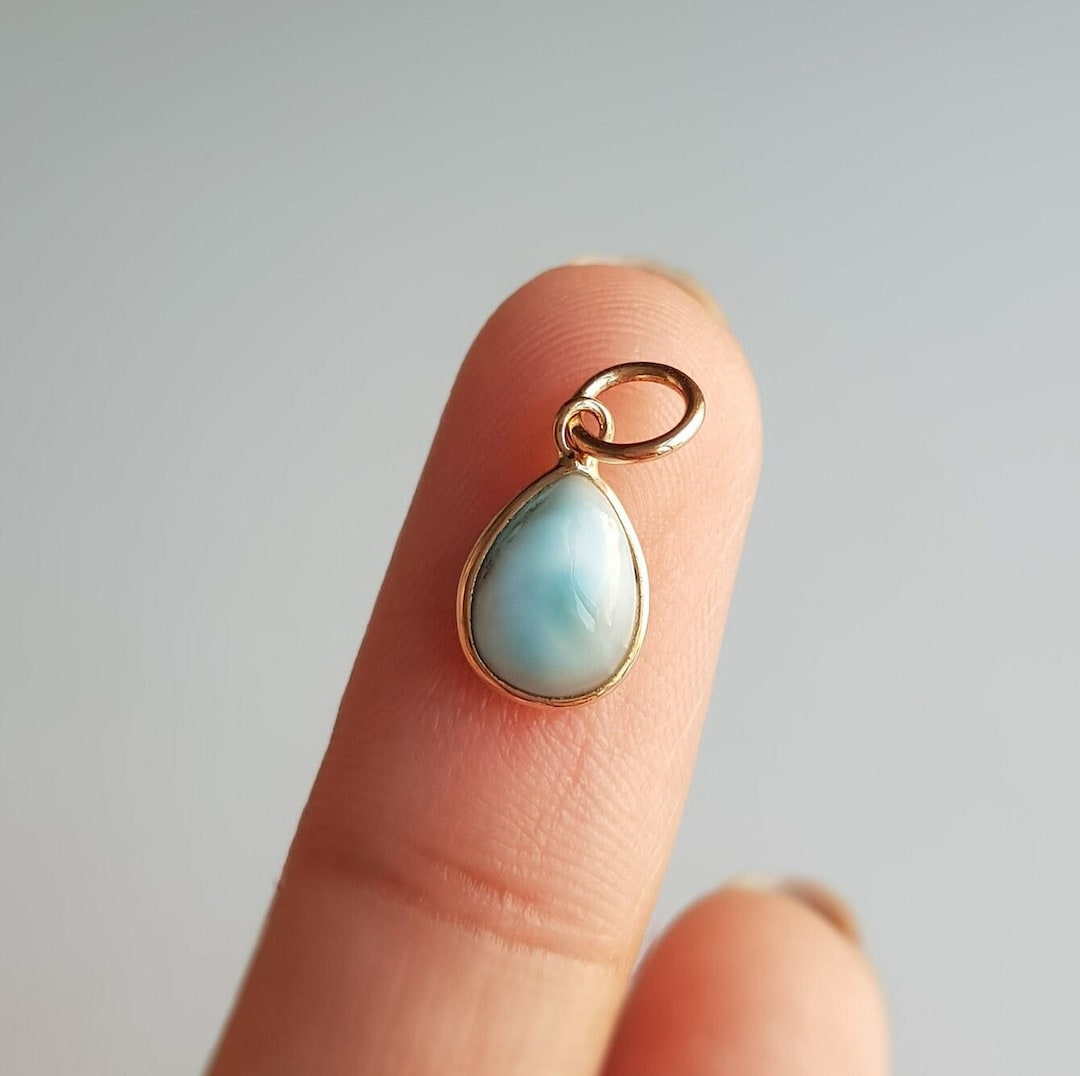 Larimar 18k Solid Gold Charm/oval Shape Larimar Dainty Charm Pendant ...