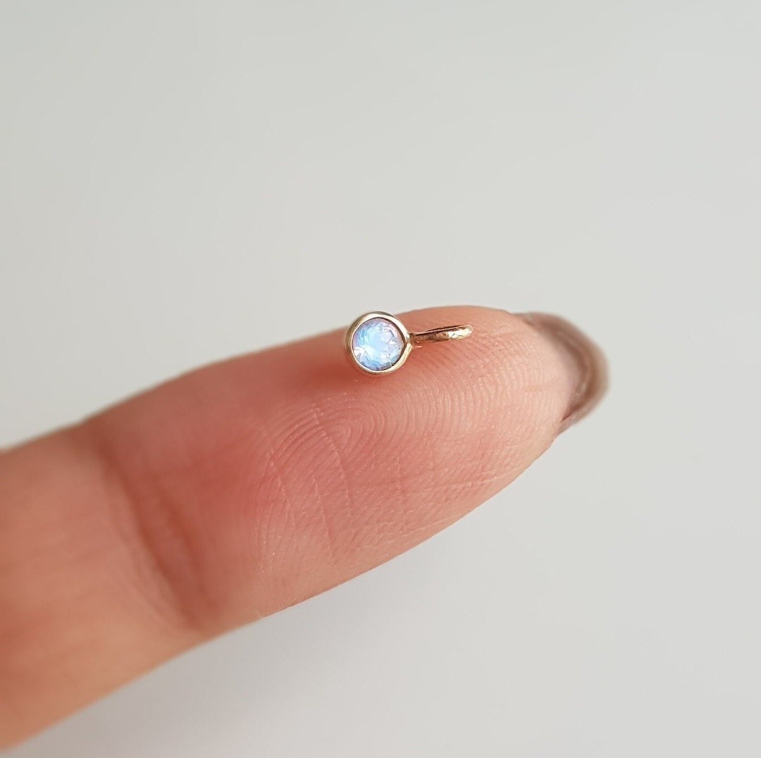Rainbow Moonstone Charm/18k Solid Gold/round 3mm SMALL Moonstone/bezel ...