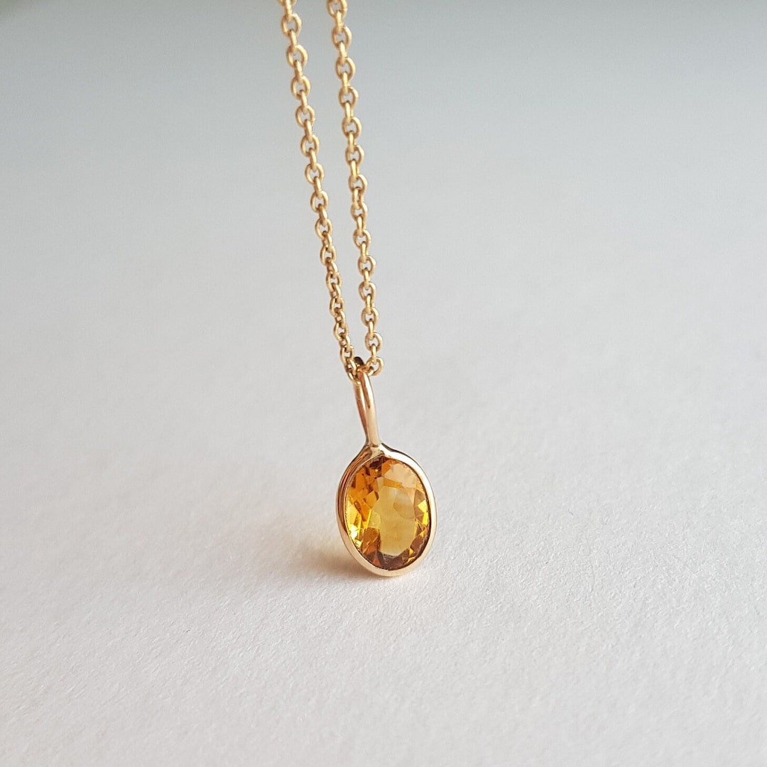 Citrine/18k Gold Charm Pendant/oval Citrine Charm/minimal Handmade ...