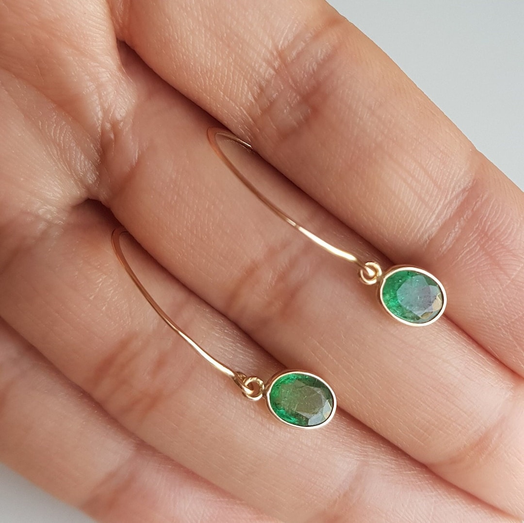 Natural Emerald 18k Solid Gold Dangle Earring/emerald Minimal Handmade ...
